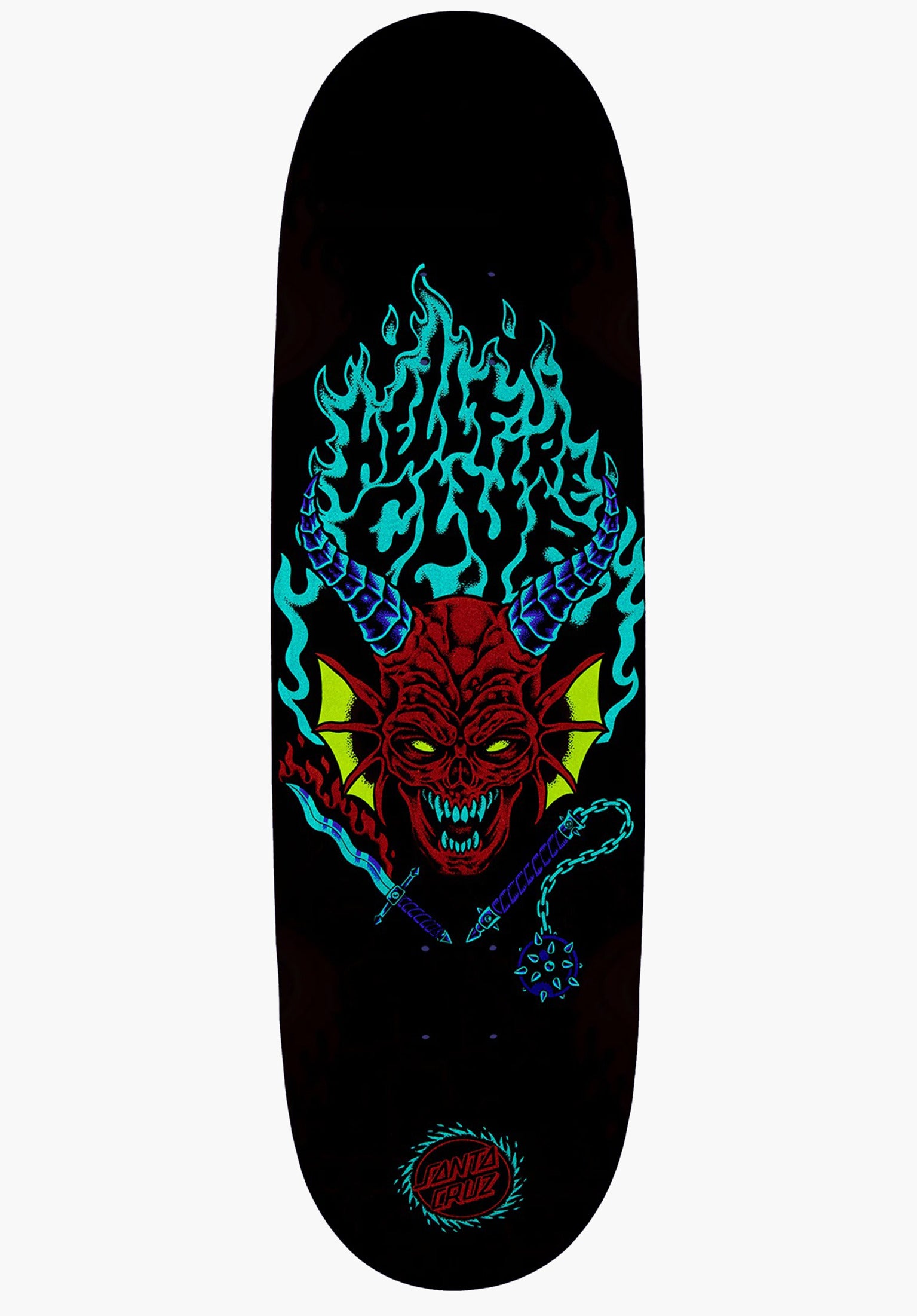 X Stranger Things Hellfire Club Flames Santa-Cruz Deck in glow-in-the ...